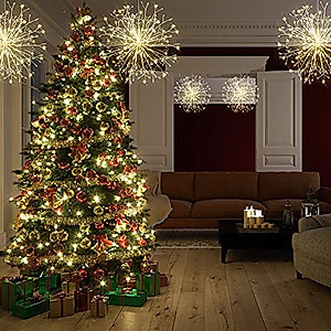 4Pack 200LED Starburst String Lights Christmas Light Copper Wire Battery Operated Hanging Fairy Patio Light with Remote Wedding Christmas Decorative Lights White Dandelion Lights for Party Garden