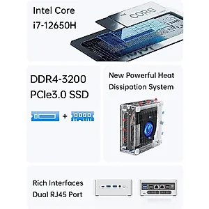 MINISFORUM Venus Series NAB5 Mini PC, 12th Gen Core i5-12450H Micro Compter, 16G DDR4+512G PCIe4.0 SSD, 2X HDMI+2X USB-C 4K@60Hz Output, 2X 2.5G RJ45 Port, 4X USB3.2 Small Form Factor