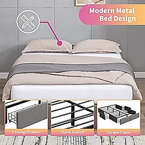 Mixoy Platform Bed Frame with 4 Large Storage Drawers, Cal King Bed Frame with Storage, Metal Slats Support, No Box Spring Needed, Easy Assembly (Cal King, Dark Grey)
