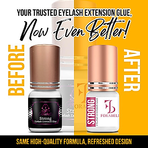 Forabel Strong Eyelash Glue 5ml - 2-3 Sec Drying Time, 6 Weeks Retention, Maximum Bonding Power, Black Adhesive for Semi-Permanent Lashes