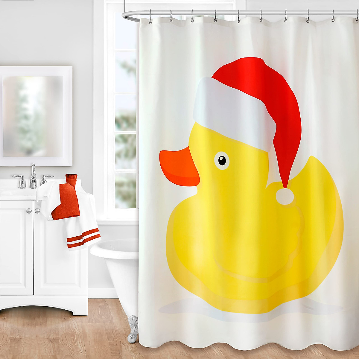 Carnation Home Fashions Christmas Shower Curtain 3 Pack - 1 Each Christmas Rubber Ducky, Christmas Critters Forest Friends, Polar Bear Ice Dancer - Set 3 Fabric Xmas Shower Curtains, Multi Color