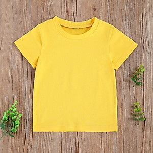 Toddler Baby Girls Boys Cartoons Cotton Basic T Shirts Tops Shorts Sleeve Tee Shirt Baby Summer Clothes (A Solid Yellow, 4-5T)