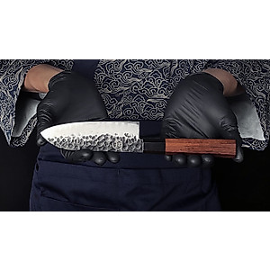 GRAND SHARP 5 inch Japanese Santoku Chef Knife, AUS10 3-layer High Carbon Stainless Steel Kitchen Cooking Knife, Professional Hand Forged Chef's Knives (Rosewood Handle & Gift Box& Sheath)