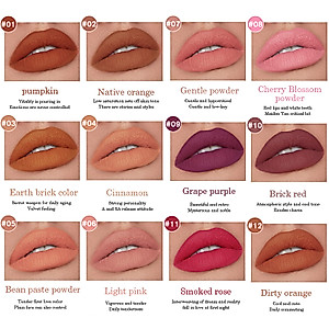 LuckNest High Pigmented Lip Liner Set - 12 Colors with 3 Pencil Sharpeners Waterproof Non-marking Matt Velvet Lipstick Pen for Daily/Travel/Party/Work (A)