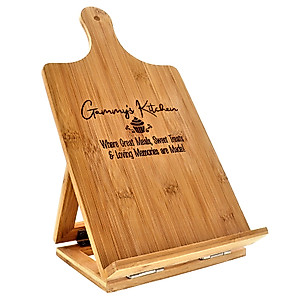 Gammy’s Recipe Cookbook Holder Stand Gift - Custom Engraved Bamboo Cutting Board Foldable Chef Easel Metal Hinges Kickstand iPad Tablet Compatible Christmas Birthday Kitchen Decor Design (7.25x13.5)