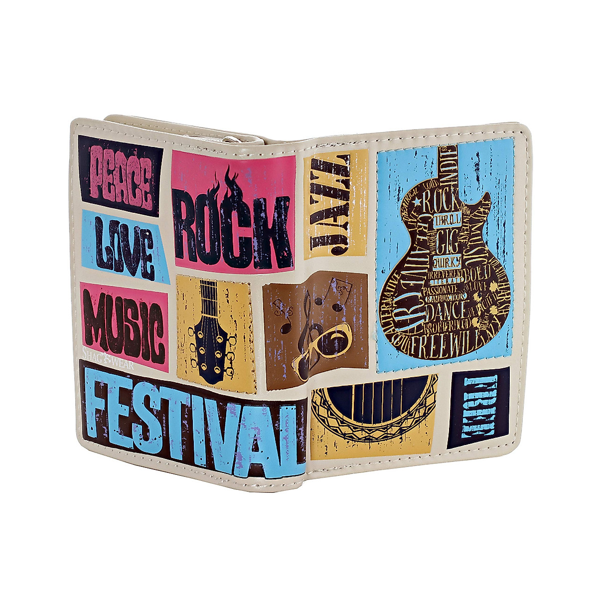 Shag Wear Music Festival Poster Small Snap Zipper Women's Bi-Fold Wallet (Cream)