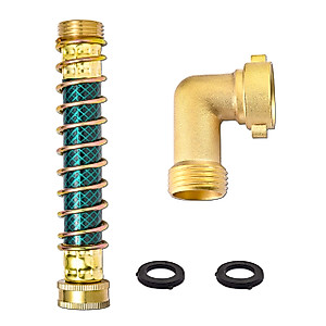 Garden Hose Extension Adapter Spring Hose Kink Protector and 90 Degree Brass Hose Elbow Connector