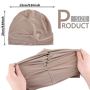 Geyoga 4 Pieces Women Turban Chemo Headwear Cancer Hats Headwrap Stretchy Turban Cap Beanies Sleep Cap (Mint Green, Khaki, White, Light Pink)