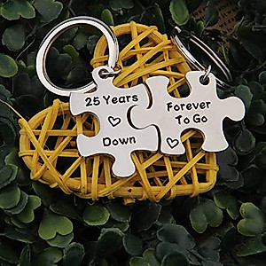 FEELMEM 25th Anniversary Present Couples Puzzle Keychain Set Of Two 25 Years Anniversary Key Chain Present For Him Her (25th)