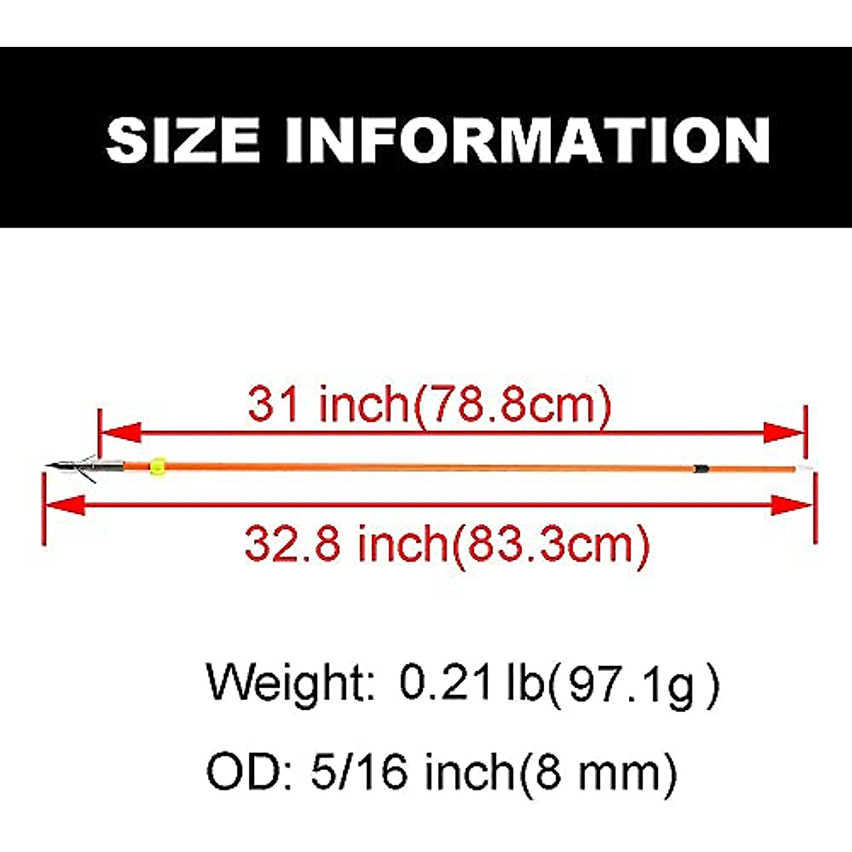 AMEYXGS 6/12pcs Archery Fiberglass Bowfishing Arrow Bow Fishing Arrows with Broadheads and Safty Slides for Compound and Bow Recurve Bow Fishing Hunting (6 PCS)