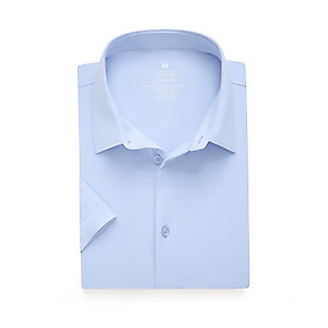 WARHORSEE Mens Knit Dress Shirts Short Sleeve Performance Moisture Wicking Wrinkle Free 4 Way Stretch Casual Button Down Shirt,White,L