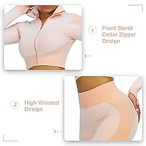 JOYMODE Women's Workout Sets 2 Piece Seamless Textured High Waist Legging Crop Top Gym, 2 Piece-pink, Medium