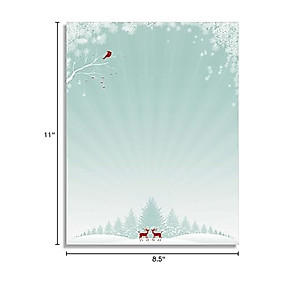 Christmas Cardinal Holiday Stationery Paper - 80 Sheets of Letterhead for Winter & Holiday Events