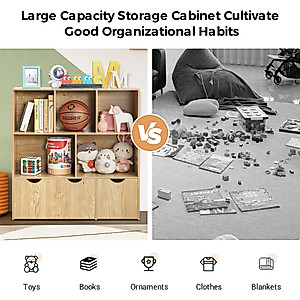 EFURDEN Toy Storage Organizer, Large Kids Bookshelf, 3 Tier Wooden Bookcase, Sturdy Baby Book Rack Storage, Toy Cabinet Chest, Child Book Display Shelf for Playing Room, Library, Nursery, Bedroom