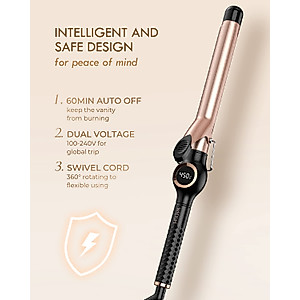 Curling Iron 1 Inch Barrel, Long Barrel Curling Wand for Hair, Ceramic Tourmaline Hair Curling Iron Double Voltage(100-240V)