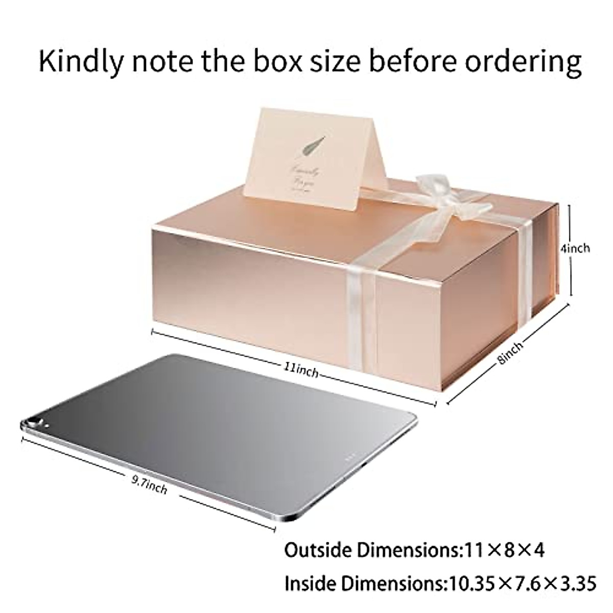 LIFELUM Gift Boxes 2 Pack 11 x 8 x 3.5 Rose Gold Gift Boxes with Magnetic Lid Wedding Gift Boxes for Presents Valentine's Contains Card, Ribbon, Shredded Paper Filler