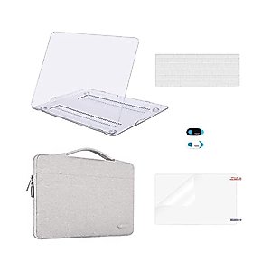 MOSISO Compatible with MacBook Air 13 inch Case (A1369 A1466, Older Version 2010-2017 Release), Plastic Hard Shell Case & Sleeve Bag & Keyboard Cover & Webcam Cover & Screen Protector, Clear&Gray