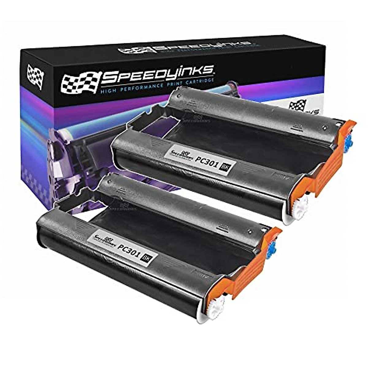 Speedy Inks Compatible Fax Cartridge with Roll Replacement for Brother PC301 (2-Pack)