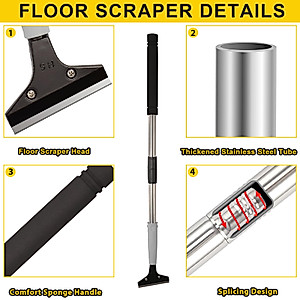 Greeily Floor Scraper Long Handle, 31" Floor Scraper Tool Made of Thickened Stainless Steel Material Can be Used to Remove Tile Ceiling Linoleum Carpet Paint Quickly and Easily (31" (Black Handle))