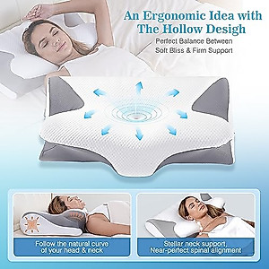 Memory Foam Pillows - Neck Support Pillow for Pain Relief, Ergonomic Cervical Pillow Cozy Sleeping for Neck and Shoulder Pain, Odorless Orthopedic Contour Bed Pillow for Side Back Stomach Sleepers