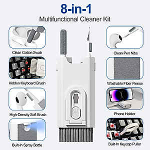 8-in-1 Airpod Cleaner Kit & 2 Extra Cleaning Cloths, Airpods Cleaning Kit, Phone Cleaning Kit, Screen Cleaner, Laptop Cleaning, Keyboard Cleaner, Device Cleaning Kit for Earbuds/MacBook/Earphone