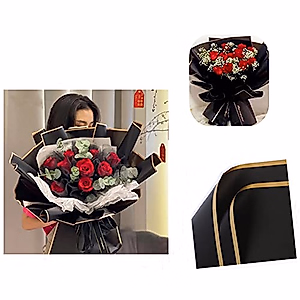 60 Sheets Waterproof Phnom Penh Floral Wrapping Paper, Flower Shop Bouquet Supplies, DIY Craft, Gift Wrap or Gift Box Packaging, 23 x 23 Inches (Black)