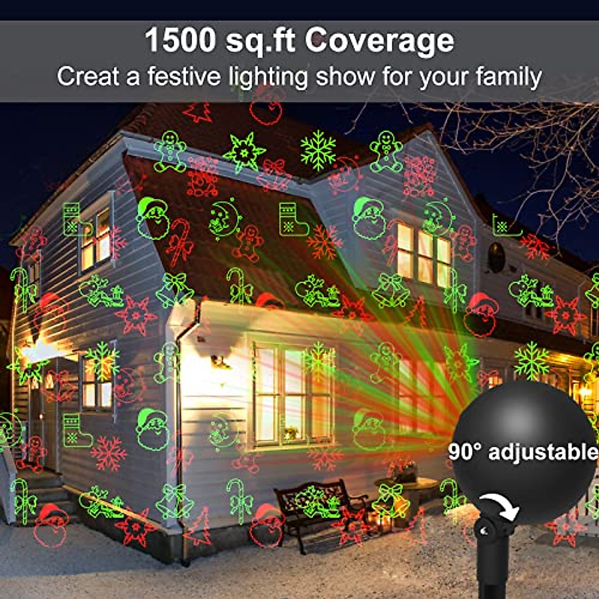 Christmas Lights Outdoor Laser Projector Waterproof Outside Xmas Projection Light Show Led Spotlight Display Lazer Landscape Lighting with Remote for Holiday Yard Garden Decorations