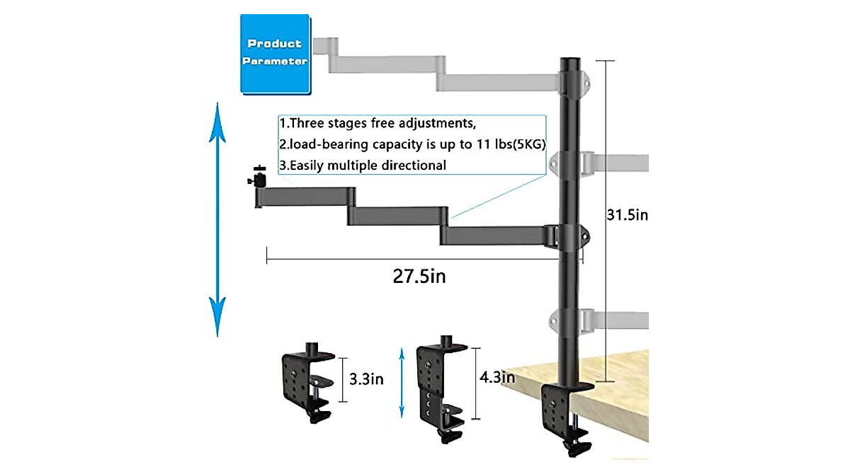 Heavy Desktop Overhead Camera Mount with Adjustable Flex Arm and 360 ...