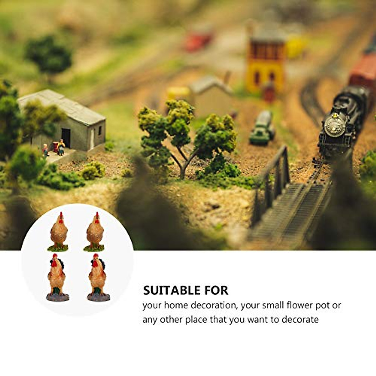ARTIBETTER 4pcs Farm Animal Figurines Miniature Resin Hen Rooster Chicken Statues Sculpture for Bonsai Fairy Gardens Scene Micro Landscape Decor