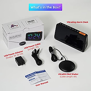 Super Loud Dual Alarm Clock with Ultrathin Bed Shaker, 99dB Loud Buzzer, Large RGB Rainbow Display, LED Night Light, USB Charger Port, Bedside Vibrating Alarm Clock for Heavy Sleepers, Adults, Bedroom