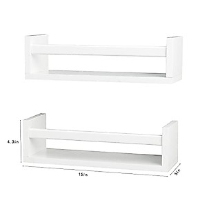 AHDECOR Nursery Room Bookshelf Wall Mount White Floating Shelves, Display Wall Shelf for Kids Room, Kitchen Spice Rack, Bathroom Decor, Book Shelves Organizer or Baby Nursery, Set of 2, 15 inch