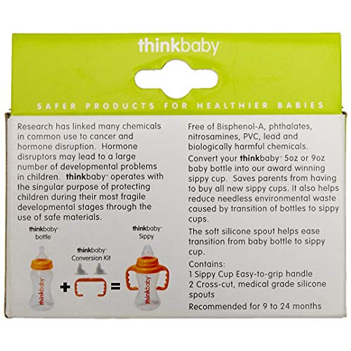 Thinkbaby Baby Bottle to Sippy Conversion Kit, Green