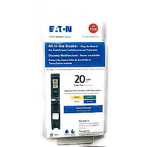 All-In-One Breaker 20 Amp single Pole Plug-on Neutral Arc Fault/Ground CHFP120A1CS Eaton