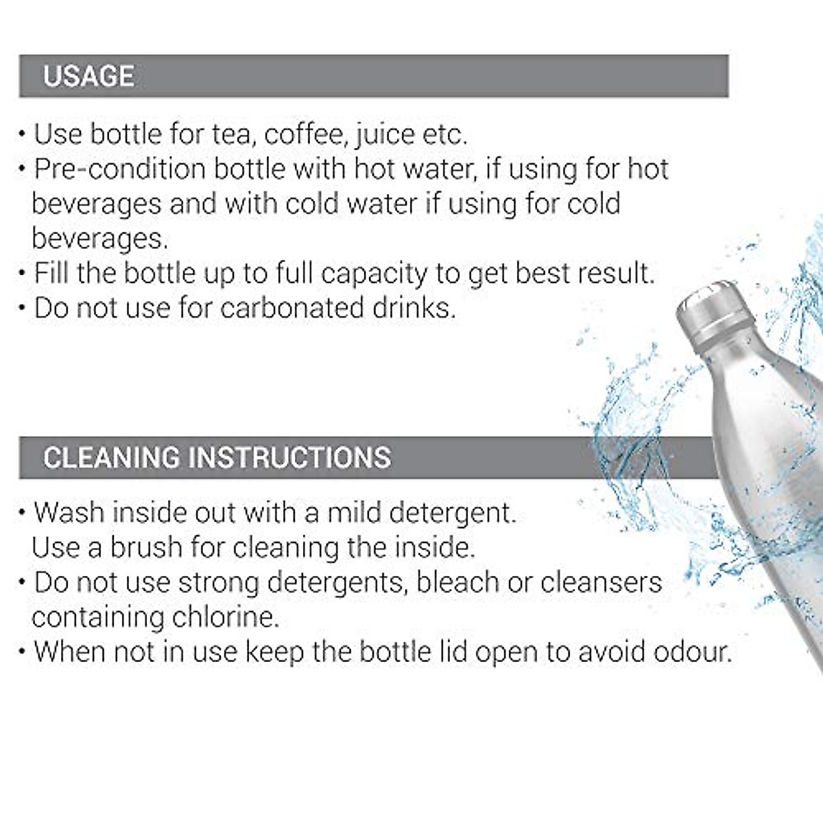 Thermosteel Duo Deluxe Insulated Water Bottle 18/8 Stainless Steel Double Walled for Hot & Cold (Stainless Steel, 34 oz (1000 ml))