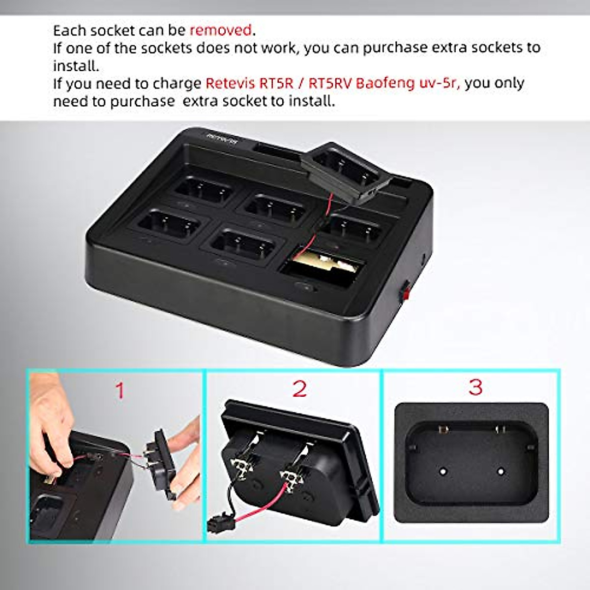 Retevis RT29 Ailunce HD1 Walkie Talkie Six-Way Charger, Practical Multi Charger Compatible with Retevis RT29 RB23 Ailunce HD1 Two Way Radio (1 Pack)