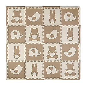 Tadpoles Baby Play Mat, Kid's Puzzle Exercise Play Mat – Soft EVA Foam Interlocking Floor Tiles, Cushioned Children's Play Mat, 16pc, Teddy and Friends, Brown, 50x50
