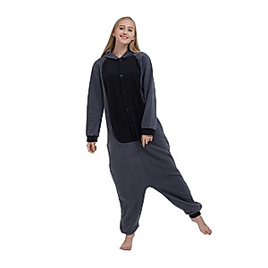 SimZoo Adult Animal Onesie Pajamas, Men and Women's Grey Raccoon Cosplay Costume Sleepwear, One-Piece Unisex Homewear Medium