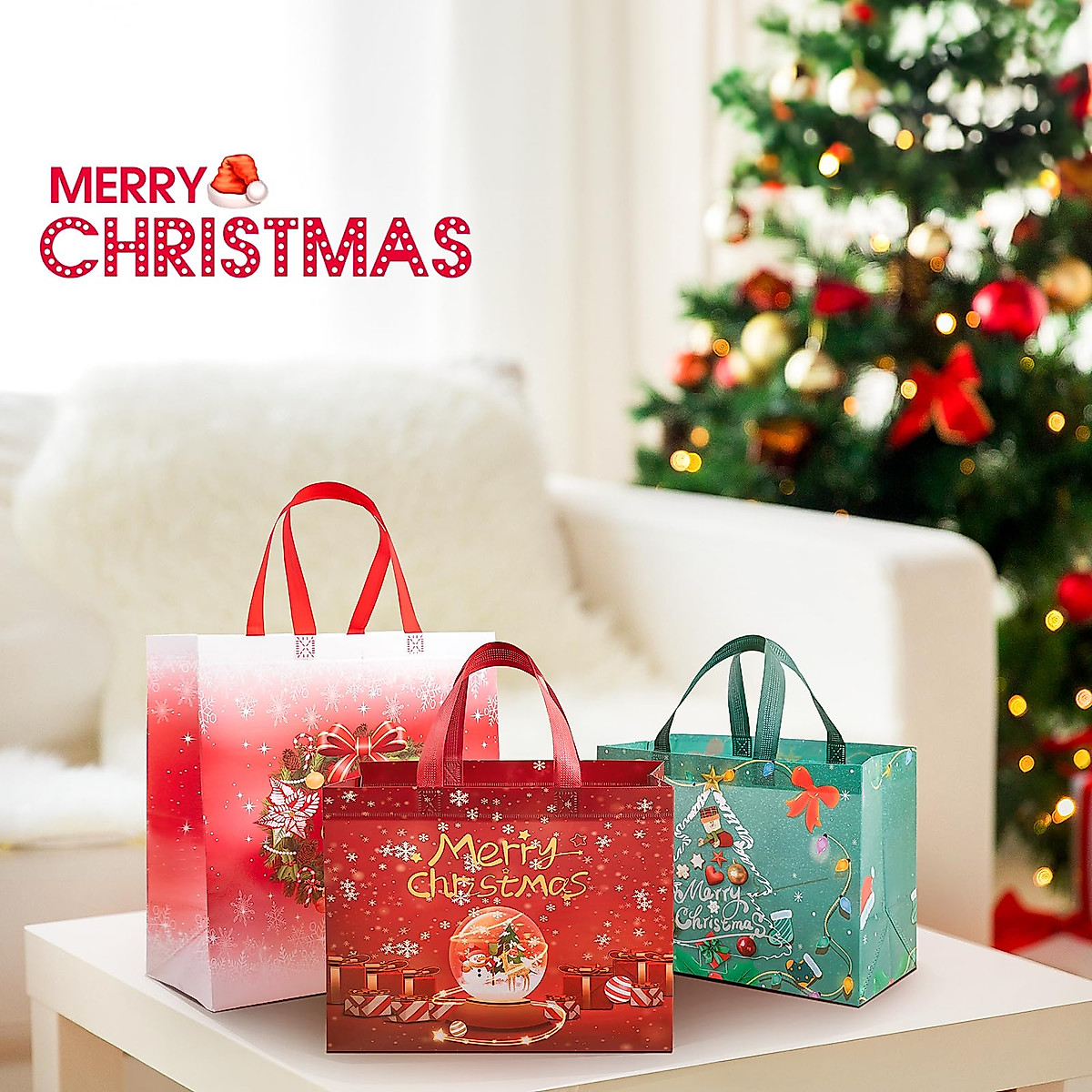 YANGTE Christmas Gift Bags Assorted Sizes 12 Pack - Extra Large and Large Gift Bags for Presents - Holiday Gift Bags for Marry Christmas Presents 4 Extra Large 15” and 4 Large 12”