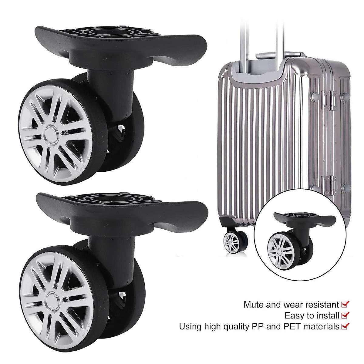1 Pair Luggage Suitcase Wheels, Trunk Wheels, Luggage Wheel Spare Part Universal Wheel Replacement Luggage Suitcase Wheels for Luggage Suitcase Trolley, Mute Double Row Wheels