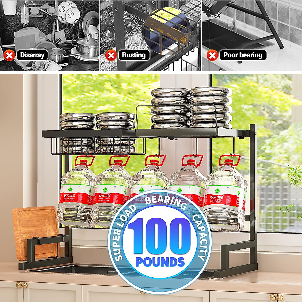 ADBIU 2024 Over The Sink Dish Drying Rack (Adjustable Height/Length) Snap-On Design 2 Tier Large Dish Drainer Kitchen Organization and Storage 24" - 35.6"(L) x 12"(W) x 19" - 22"(H)