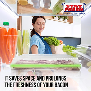 Kitchen Discovery Stay Fresh Bacon Keeper 1lb Plastic Bacon Container for Refrigerator Preserves Freshness and Prevents Spoilage – No Mess Bacon Storage Replaces Greasy Packaging