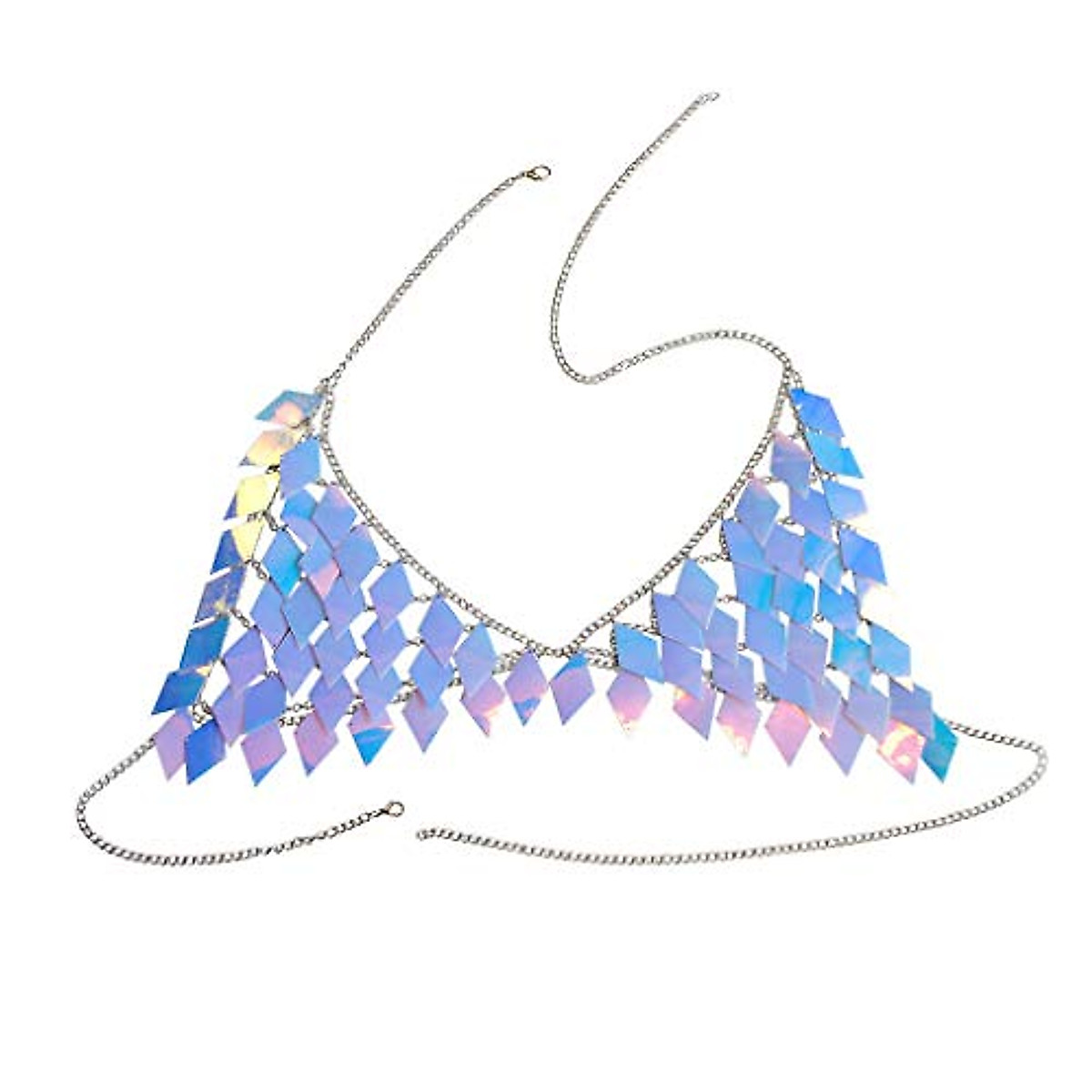 Salliy Boho Body Chain Bra Gold Sexy Rhinestone Bikini Bra Body Halter Backless Sequins Chain Bra Beach Body Accessories Jewelry for Women and Girls (Blue Jacket)