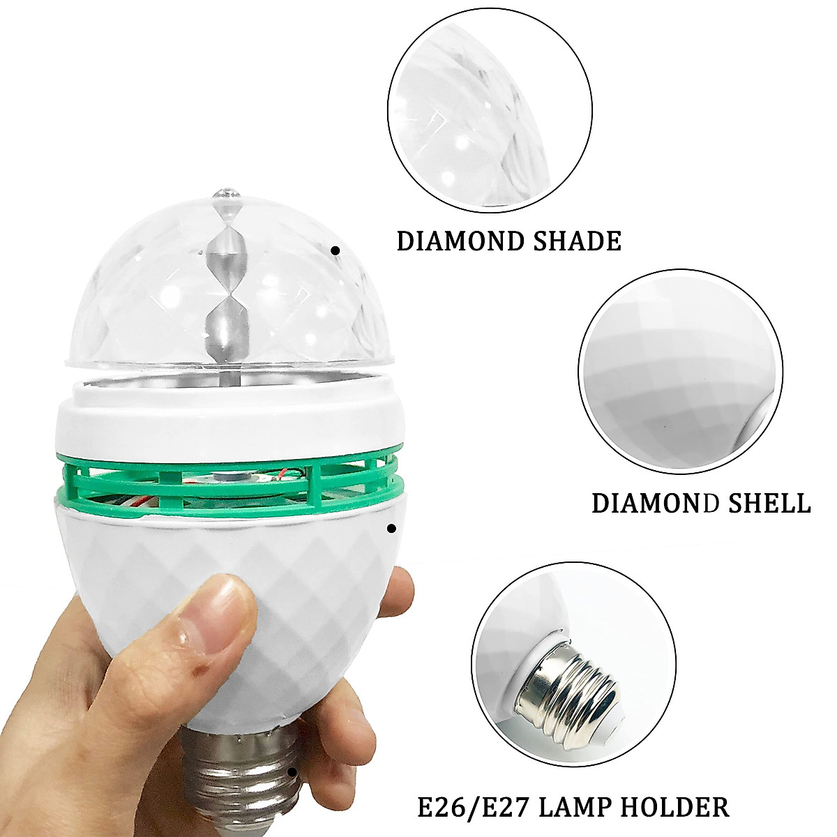 Asng Rotating LED Strobe Bulb Multi Changing Color Crystal Stage Light E27 Base