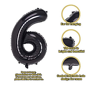 Black 6 Balloons,40 Inch Birthday Foil Balloon Party Decorations Supplies Helium Mylar Digital Balloons (Black Number 6)