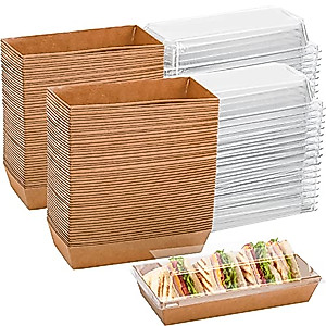 Dicunoy 100 Pack Paper Sandwich Boxes with Clear Lids, Disposable Swiss Roll Cake Containers, Rectangle To Go Boxes for Sushi, Waffle, Cookie, Fruits, Pastry, Desserts, Food Truck Business