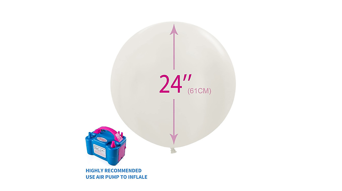 24 inch Large Round White Balloons 10 Pack Thick Big jumbo Latex ...