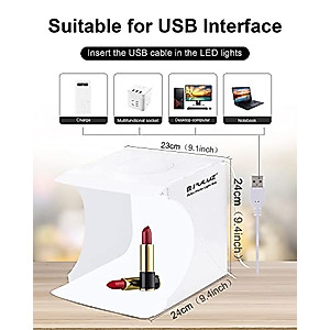 PULUZ Photo Studio Box with LED Light, 20cm Mini Portable Photography Lighting Tent Kit, White Foldable Shooting Softbox with 2x20 Lights + 6 Backdrops for Product Display