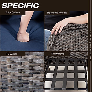 Joyside Outdoor Wicker Chair Rattan Patio Dining Chairs Set of 2 PE Wicker Patio Chairs with 4inch Seat Cushions Outdoor Patio Seating Chair for Garden, Backyard Deck(Mixed Grey/Blue)