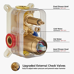 Iriber Brushed Gold Shower System Wall Mounted Shower Faucet Mixer Set with 12 Inches Rain Shower head and Handheld, Bathroom Champagne Bronze Rainfall Golden Shower Trim Kit Contain Valve