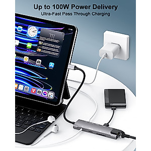 USB C Hub 9 in 1 Multiport Adapter w/Gigabit Ethernet,100W PD,4K@60Hz,2 USB 3.0,USB C 3.0 Data,SD/TF Card Reader,3.5mm Jack,Dongle Docking Station for MacBook iPad Pro iPhone 15 Steam Deck/Rog Ally